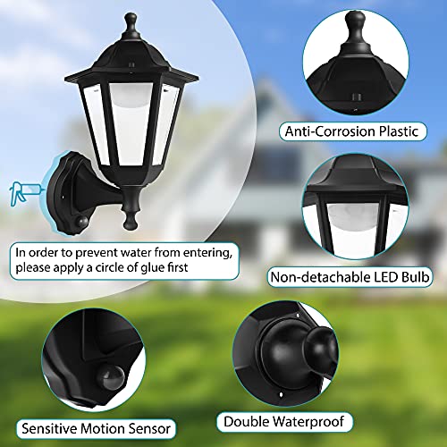 FUDESY Outdoor Porch Light Wall Lanterns - Motion Sensor, Exterior Waterproof Front Door Wall Sconce, Anti-Rust Black Plastic LED Lamp for Garage, Patio, House, Doorway