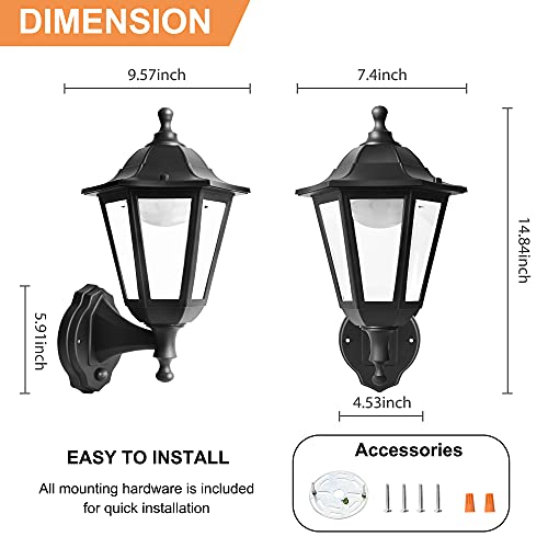 FUDESY Outdoor Porch Light Wall Lanterns - Motion Sensor, Exterior Waterproof Front Door Wall Sconce, Anti-Rust Black Plastic LED Lamp for Garage, Patio, House, Doorway