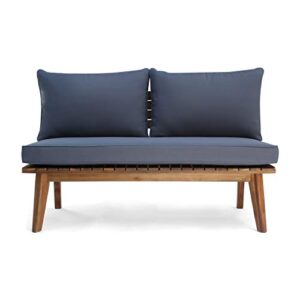 christopher knight home boyle outdoor acacia wood loveseat, teak finish/gray