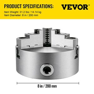 OrangeA K11-200 Lathe Chuck 8 Inch 3 Jaw,Self Centering Chuck Hardened Steel Jaws,Internal External Grinding for Lathe Drilling Milling Machine