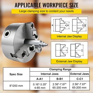 OrangeA K11-200 Lathe Chuck 8 Inch 3 Jaw,Self Centering Chuck Hardened Steel Jaws,Internal External Grinding for Lathe Drilling Milling Machine