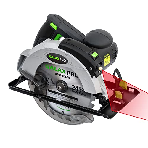 GALAX PRO 12A 5500RPM Corded Circular Saw with 7-1/4" Circular Saw Blade and Laser Guide Max Cutting Depth 2.45" (90°), 1.81" (45°) for Wood and Log Cutting