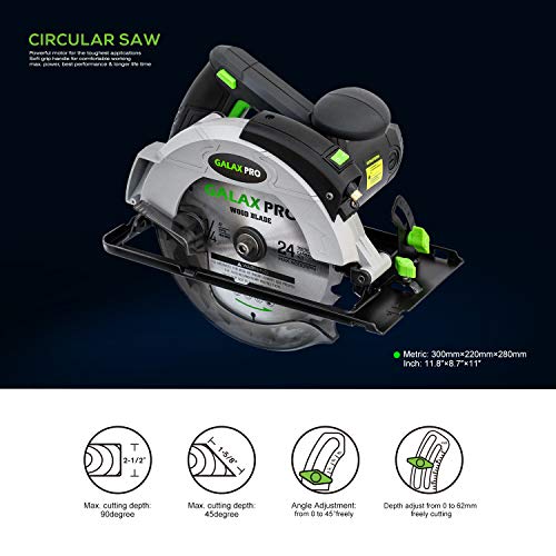 GALAX PRO 12A 5500RPM Corded Circular Saw with 7-1/4" Circular Saw Blade and Laser Guide Max Cutting Depth 2.45" (90°), 1.81" (45°) for Wood and Log Cutting