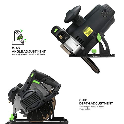 GALAX PRO 12A 5500RPM Corded Circular Saw with 7-1/4" Circular Saw Blade and Laser Guide Max Cutting Depth 2.45" (90°), 1.81" (45°) for Wood and Log Cutting