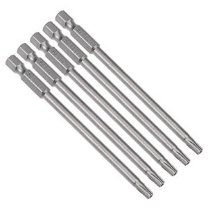 uxcell 5 pcs 1/4" hex shank t20 magnetic security torx screwdriver bits 100mm length