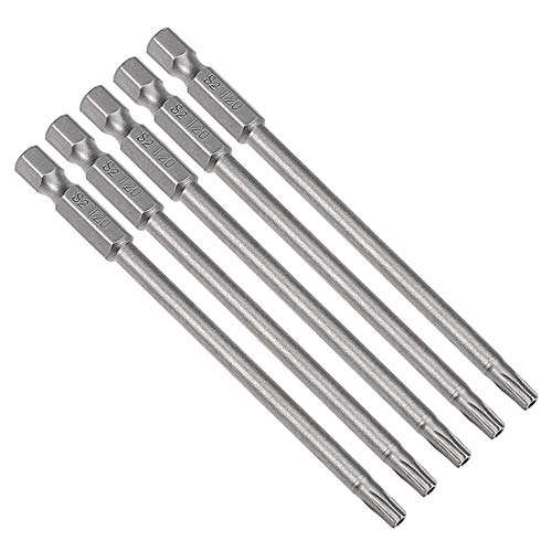 uxcell 5 Pcs 1/4" Hex Shank T20 Magnetic Security Torx Screwdriver Bits 100mm Length