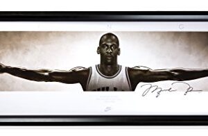 Michael Jordan Autographed Chicago Bulls Wings Nike Concept Poster Breaking Through Display Piece with Spalding Basketball - Framed