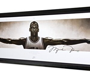 Michael Jordan Autographed Chicago Bulls Wings Nike Concept Poster Breaking Through Display Piece with Spalding Basketball - Framed