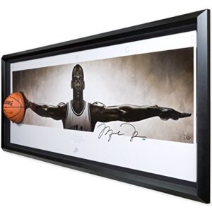 Michael Jordan Autographed Chicago Bulls Wings Nike Concept Poster Breaking Through Display Piece with Spalding Basketball - Framed