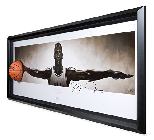 Michael Jordan Autographed Chicago Bulls Wings Nike Concept Poster Breaking Through Display Piece with Spalding Basketball - Framed