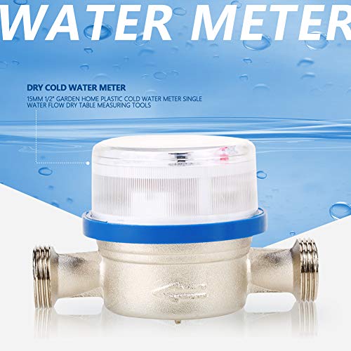 Dry Water Meter 15mm 1/2" Single Water Flow Table Measuring Tools for Home Garden Boundary Flow 0.05m3 / h