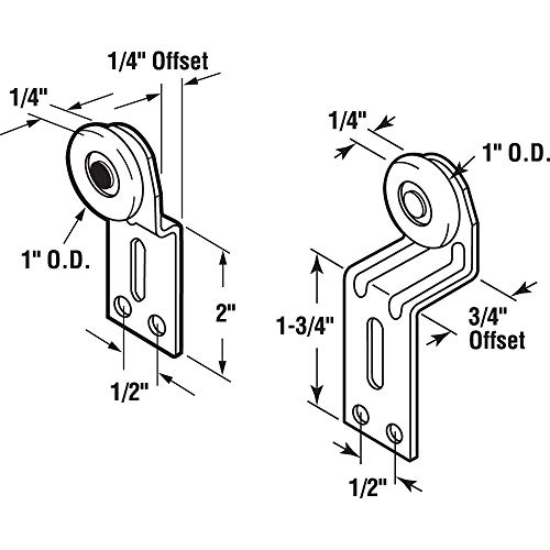 Prime-Line N 7532 Sliding Closet Door Roller Kit, 1 In. Wheel Diameter, Convex (Round) Edge Plastic, Stamped Steel Construction, Includes 1/4 and 3/4 In. Offset Pairs (2 Pack)