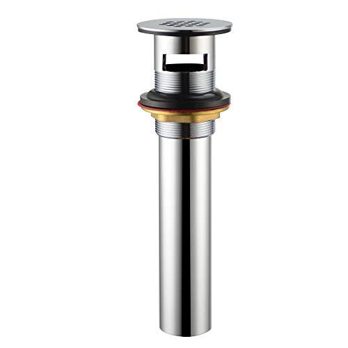 Purelux Grid Drain Strainer Assembly with Overflow for Bathroom Sink, Made of Brass Chrome Finish