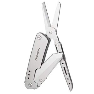 roxon s501 folding pocket knife and scissors 2 in 1 must-have at home edc multi tool with belt clip, perfect for housework, rescue, hunting, survival, fishing, hiking, camping