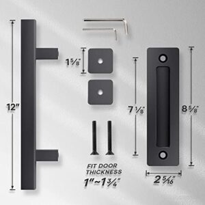 EaseLife 2 Pack 12" Sliding Barn Door Handles and Pulls Hardware,Rustic Double Sided,Heavy Duty,Matte Black Powder Coated,Easy Install,Square