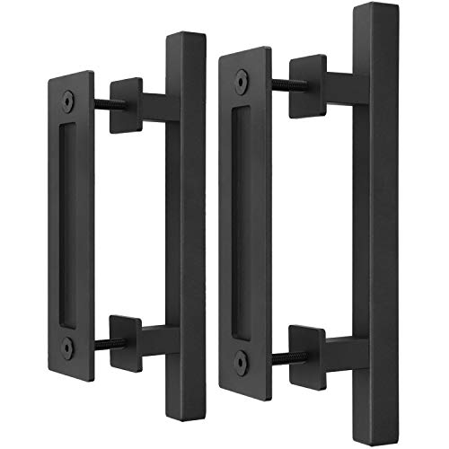 EaseLife 2 Pack 12" Sliding Barn Door Handles and Pulls Hardware,Rustic Double Sided,Heavy Duty,Matte Black Powder Coated,Easy Install,Square