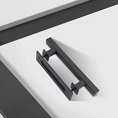 EaseLife 2 Pack 12" Sliding Barn Door Handles and Pulls Hardware,Rustic Double Sided,Heavy Duty,Matte Black Powder Coated,Easy Install,Square