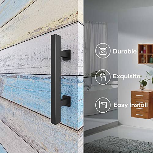 EaseLife 2 Pack 12" Sliding Barn Door Handles and Pulls Hardware,Rustic Double Sided,Heavy Duty,Matte Black Powder Coated,Easy Install,Square