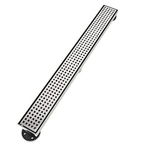 USHOWER 48 Inch Long Linear Shower Drain with Removable Square Pattern Grate, SUS304 Stainless Steel, Includes Hair Strainer, Brushed Nickel