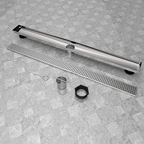 USHOWER 48 Inch Long Linear Shower Drain with Removable Square Pattern Grate, SUS304 Stainless Steel, Includes Hair Strainer, Brushed Nickel