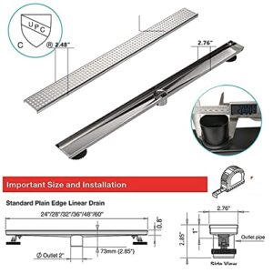 USHOWER 48 Inch Long Linear Shower Drain with Removable Square Pattern Grate, SUS304 Stainless Steel, Includes Hair Strainer, Brushed Nickel