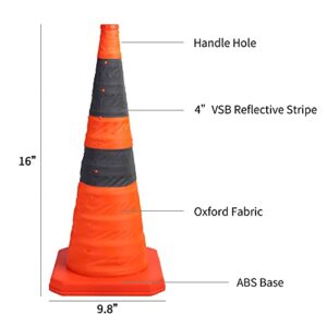 Sunnyglade [4-Pack] 28 inch Collapsible Traffic Cones with LED Light Multi Purpose Pop up Reflective Safety Cone (Orange x4)