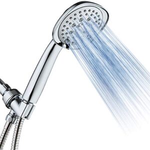 aquadance, chrome luxury square 6-setting high-pressure hand extra-long 72" stainless steel hose, bracket, solid brass fittings, finish. premium handheld shower head from top american