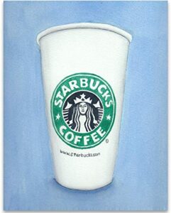 starbucks watercolor - great coffee bar accessories, dining room and kitchen decor, coffee station display, starbucks decoration gift, gift for coffee lovers, 11x14 unframed art print poster