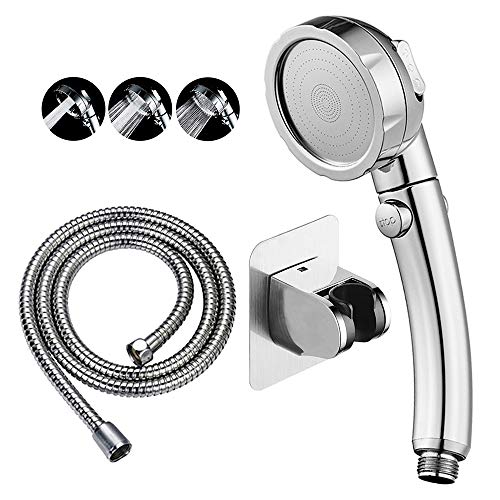 KAIYING Drill-Free High Pressure Handheld Shower Head with ON/OFF Pause Switch 3 Spray Modes Water Saving Showerhead, Detachable Puppy Shower Accessories (M:Shower Head (Chrome)+Bracket+Hose)