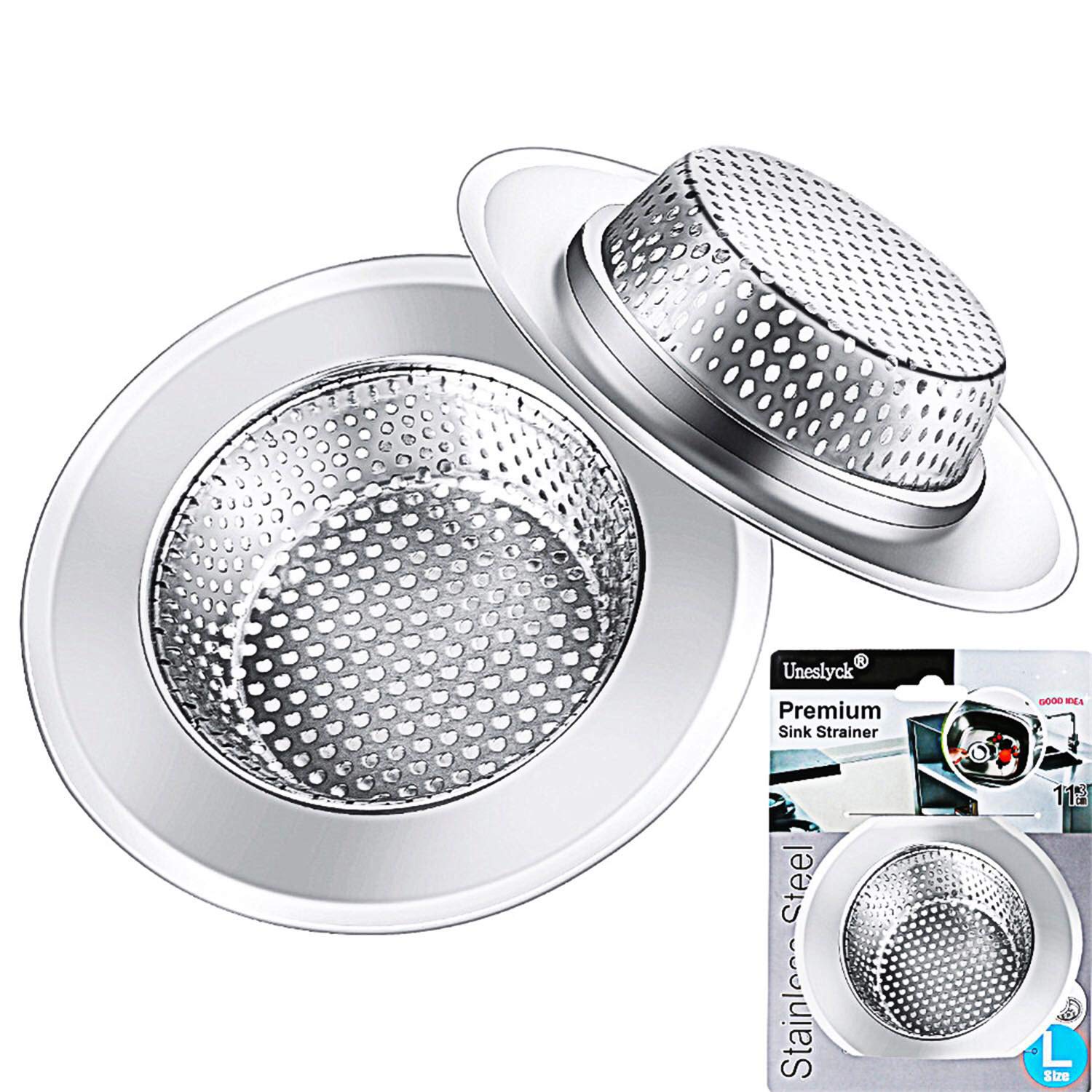 Kitchen Sink Strainer Basket Drain Catcher (2-pack) - 4.5” Diameter, Wide Rim, Premium Stainless Steel Sink Disposal Stopper, Anti-Clogging Micro-Perforation 2mm Holes Basket Drains Sieve - Rust Free