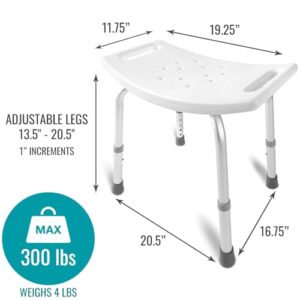 DMI Shower Chair Bath Seat for Tub or Shower Bench for Inside Shower, Made of Non Slip Aluminum with Plastic Seat, No Tools Needed, Adjustable Height, Holds Weight up to 300 Pounds, Bath Bench, White