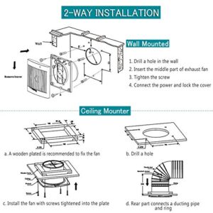 HG Power Bathroom Exhaust Fan, 6 Inch Extractor Fan with LED Light Garage Ventilation Fan for Kitchen Bedroom Office Ceiling & Wall Mount