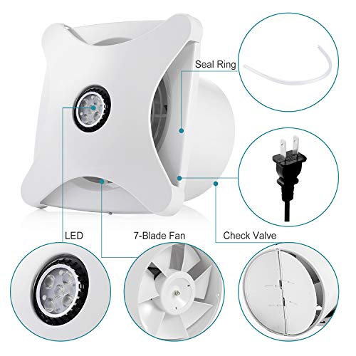 HG Power Bathroom Exhaust Fan, 6 Inch Extractor Fan with LED Light Garage Ventilation Fan for Kitchen Bedroom Office Ceiling & Wall Mount