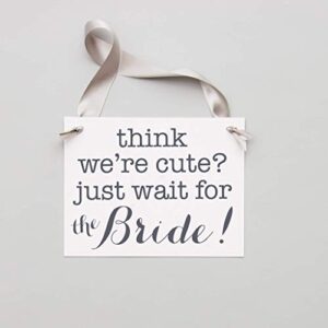 2 Ring Bearer Wedding Signs Slate Ink & Gray Ribbon | Flower Girl Ceremony Banner Classic (We're Still Single + Think We're Cute Wait for the Bride)