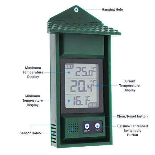 Digital Greenhouse Thermometer – Max Min Thermometer to Monitor High and Low Temperatures in a Greenhouse – Hi Lo Temperature Recording Thermometer Greenhouse Accessories