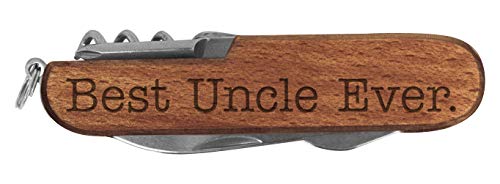 Uncle Pocket Knife Best Uncle Ever Laser Engraved Dark Wood 6 Function Multitool Pocket Knife