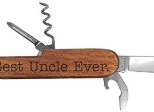 Uncle Pocket Knife Best Uncle Ever Laser Engraved Dark Wood 6 Function Multitool Pocket Knife