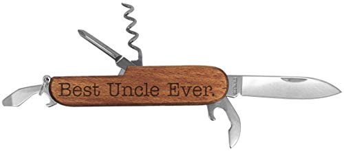 Uncle Pocket Knife Best Uncle Ever Laser Engraved Dark Wood 6 Function Multitool Pocket Knife