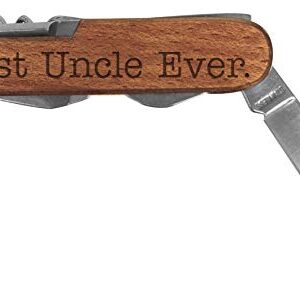 Uncle Pocket Knife Best Uncle Ever Laser Engraved Dark Wood 6 Function Multitool Pocket Knife