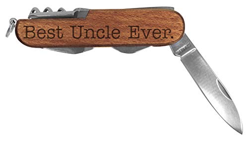 Uncle Pocket Knife Best Uncle Ever Laser Engraved Dark Wood 6 Function Multitool Pocket Knife