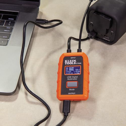 Klein Tools ET920 USB Power Meter, USB-A and USB-C Digital Meter for Voltage, Current, Capacity, Energy and Resistance