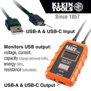 Klein Tools ET920 USB Power Meter, USB-A and USB-C Digital Meter for Voltage, Current, Capacity, Energy and Resistance