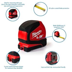 Milwaukee 4932459596 8m/26ft Pro Compact Tape Measure, Red