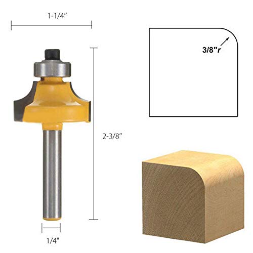 1/4-Inch Shank Roundover Edging Router Bit Set, Woodworking Milling Cutter Tools Corner Rounding Edge-Forming Bit Set 1/8", 1/4", 3/8", 1/2" Radius (4 Pack)