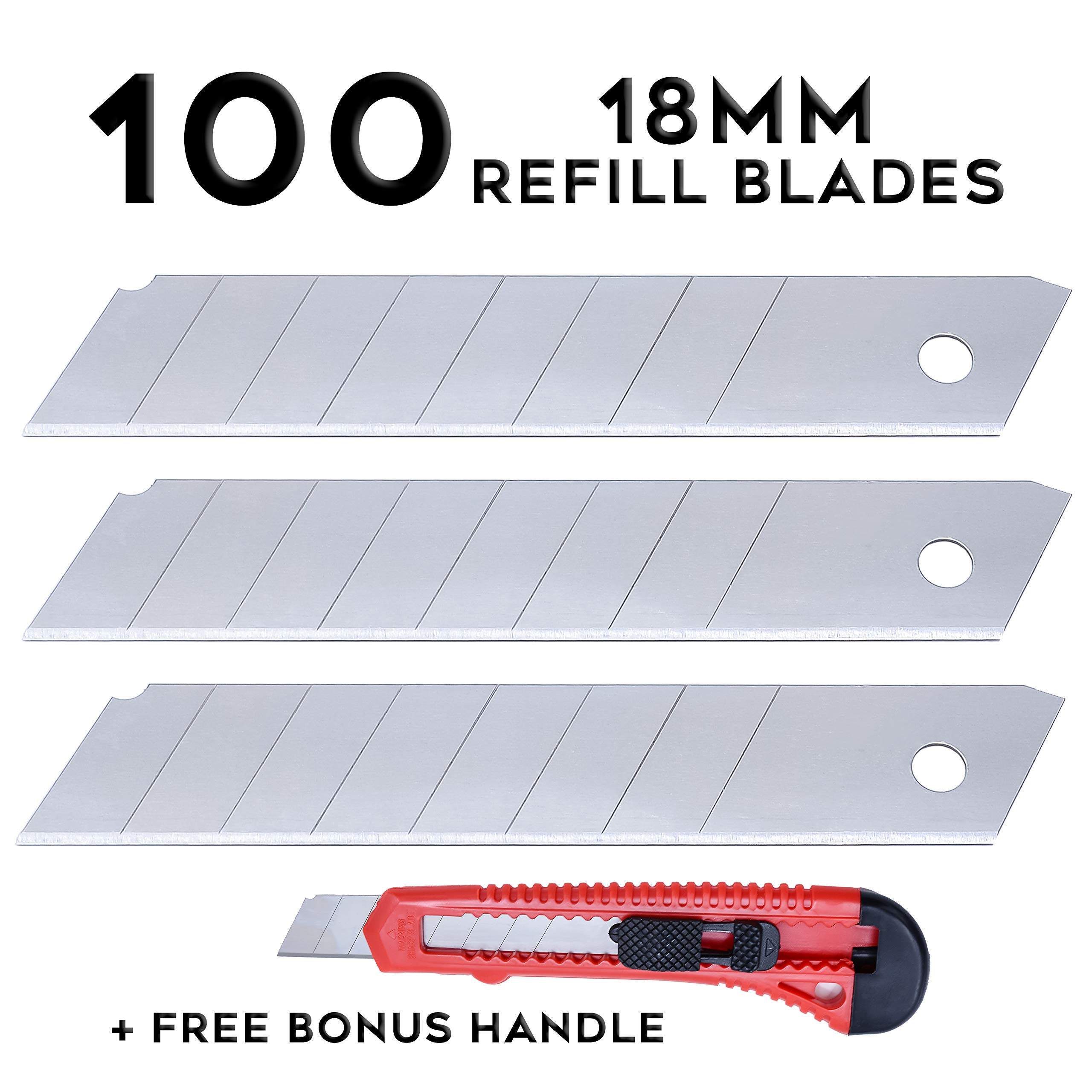 Fixson Box Cutter Utility Knife 18-mm Snap-Off Replacement Blades 100 Pack Replacement Blades with 1 Retractable Razor Blade Included