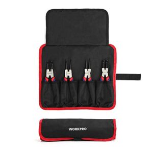 WORKPRO 4-Piece Snap Ring Pliers Set - Heavy Duty 7-inch Internal/External Circlip Pliers Kit (Tip Diameter 5/64'')-Straight/Bent Jaw - Cr-V Steel - For Ring Remover Retaining- Storage Pouch Included