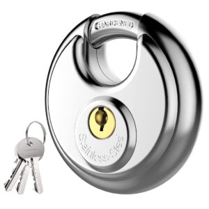 puroma keyed padlock, stainless steel discus lock heavy duty locks with 3 keys, waterproof and rustproof storage lock with 3/8 inch shackle for warehouse, garage, storage locker, and outdoors (1 pack)