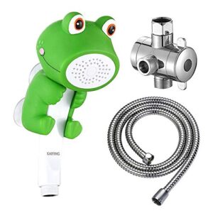 kaiying children's handheld shower head,cartoon water flow spray shower head baby kids toddler bath bathing accessories (j:showerhead(froggie)+hose+diverter)