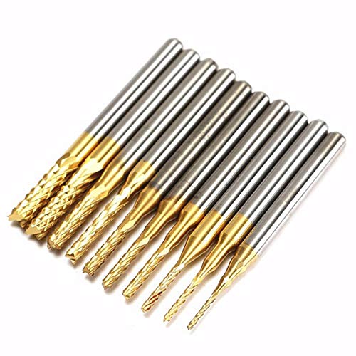 10pcs 0.8-3mm Titanium Coated Engraving Milling Cutter Carbide Bits, 1/8'' Shank for Dremel Rotary Tools by YEEZUGO