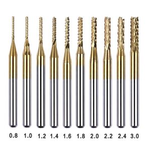 10pcs 0.8-3mm Titanium Coated Engraving Milling Cutter Carbide Bits, 1/8'' Shank for Dremel Rotary Tools by YEEZUGO